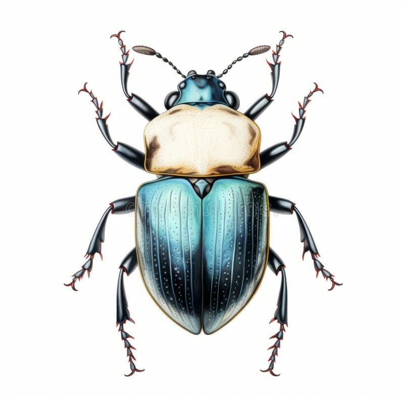 Beetle Close-up Flat Drawing Front View on White Background 8k Ultra ...