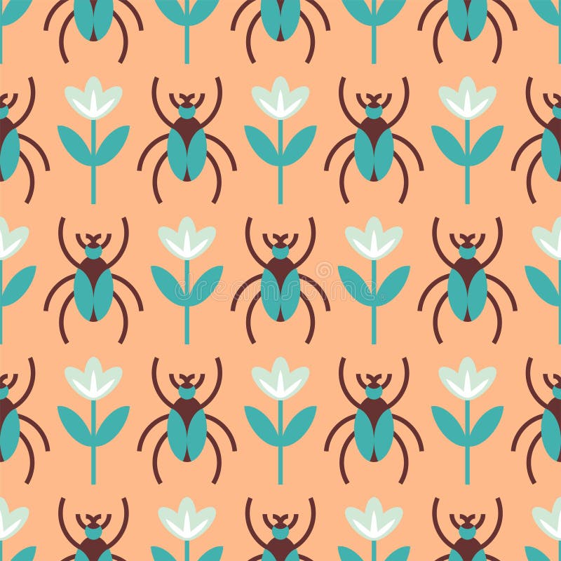 Beetle and Flower Pattern Seamless. Insects and Flowers Background ...