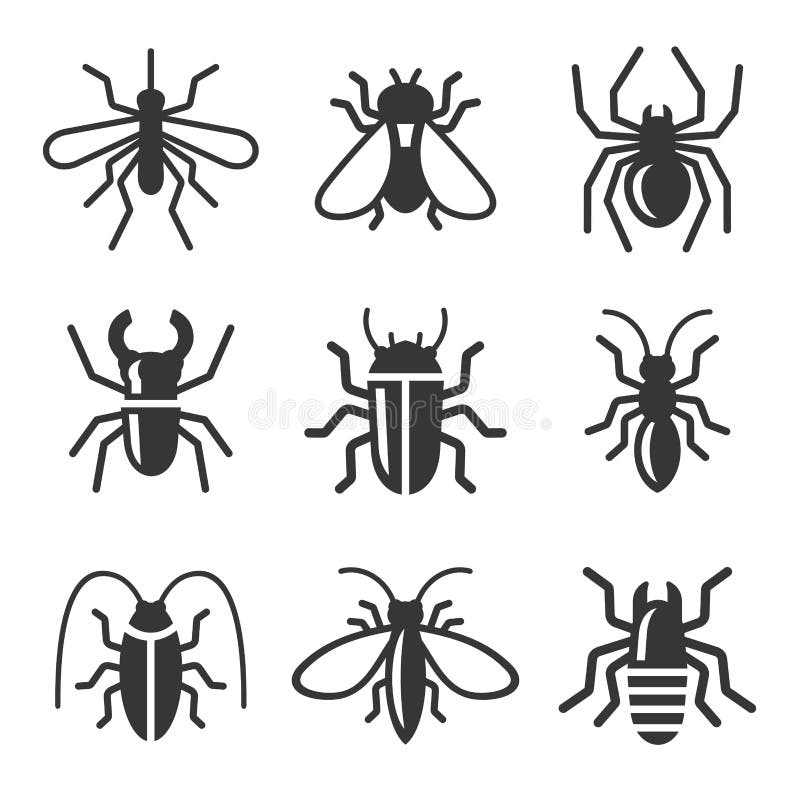 Beetle, Insect and Bug Icons Set. Vector Stock Vector - Illustration of ...