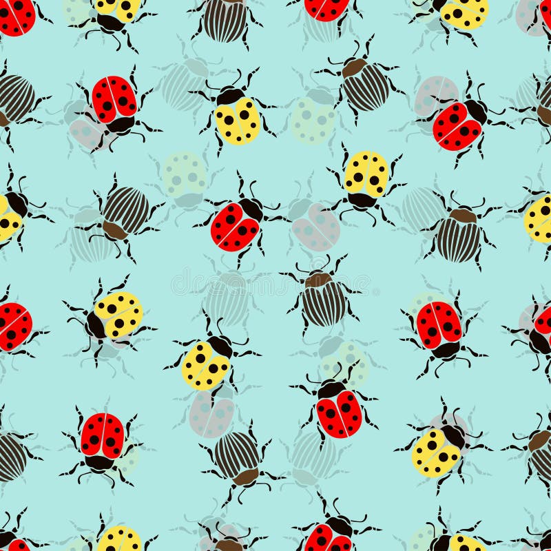Beetle Ladybug Seamless Pattern, Insects Vector Background. Red and ...