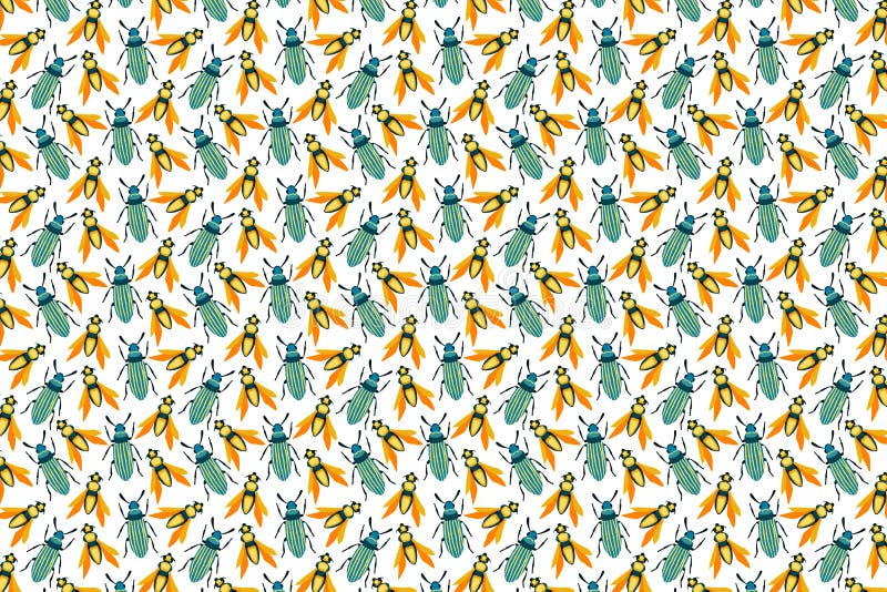 Beetles Bright Pattern. Insects Pattern on White Stock Illustration ...