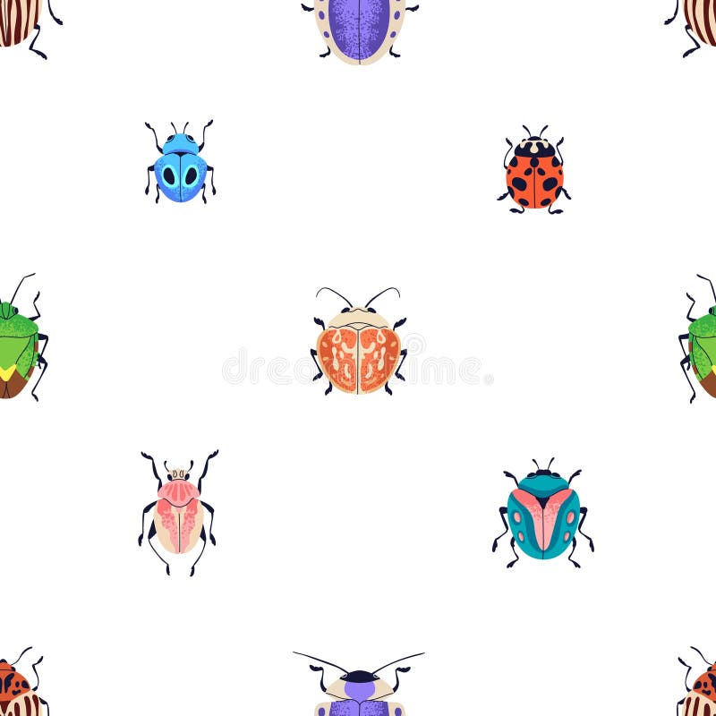 Beetles and Bugs, Seamless Pattern. Insects, Endless Background Design ...