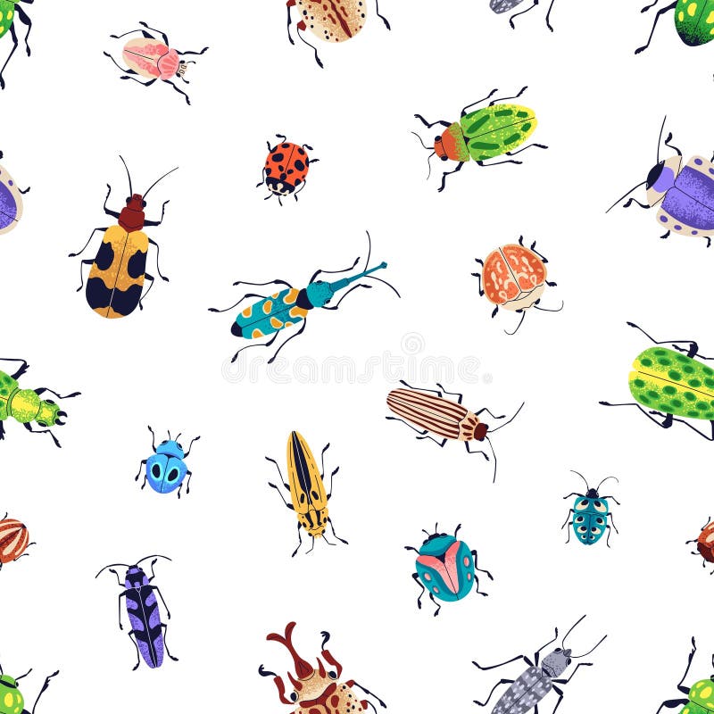 Beetles and Bugs, Seamless Pattern, Texture Design. Many Insects ...