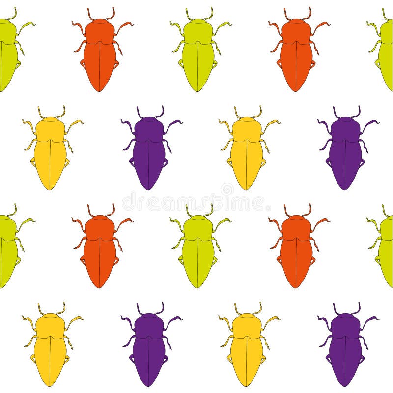 Beetles Colorful Seamless Pattern on White. Bright Art Design Elements ...