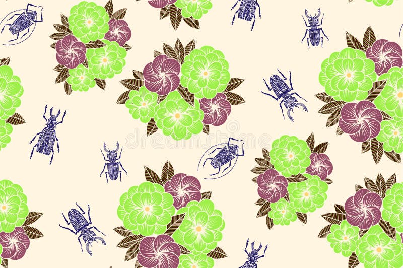 Beetles Pattern Repeats Seamless in Color for Any Design. Vector ...