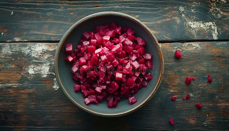 Beetroot (beet) Chopped for Salad in Bowl Over Rustic Wooden Table ...