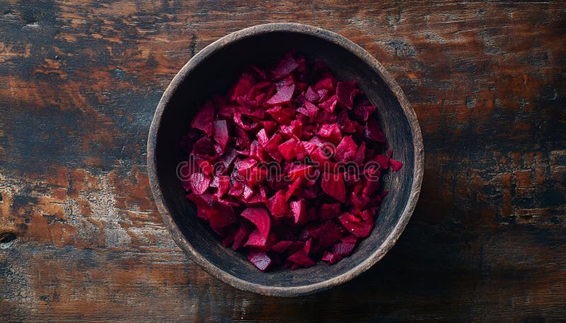 Beetroot (beet) Chopped for Salad in Bowl Over Rustic Wooden Table ...