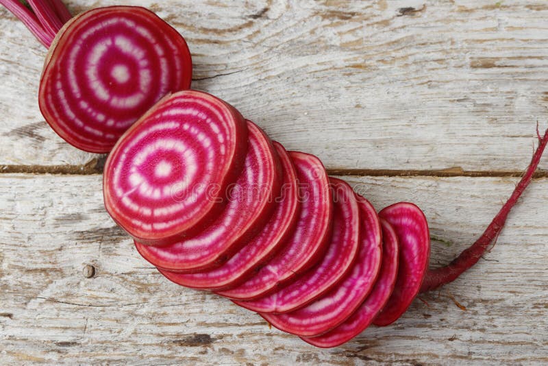 Chioggia Striped Beet on Wood Table Stock Photo - Image of organic ...