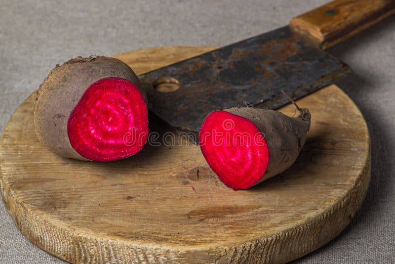 Beetroot, Cut in Half. Beets without Leaves Lie on a Wooden Surface ...