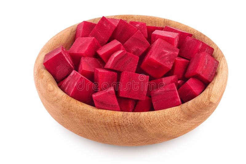 Beetroot Diced in Wooden Bowl Isolated on White Background with Full ...