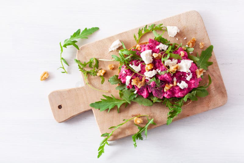 Beetroot and Feta Cheese Sandwich with Walnuts and Rocket Stock Image ...