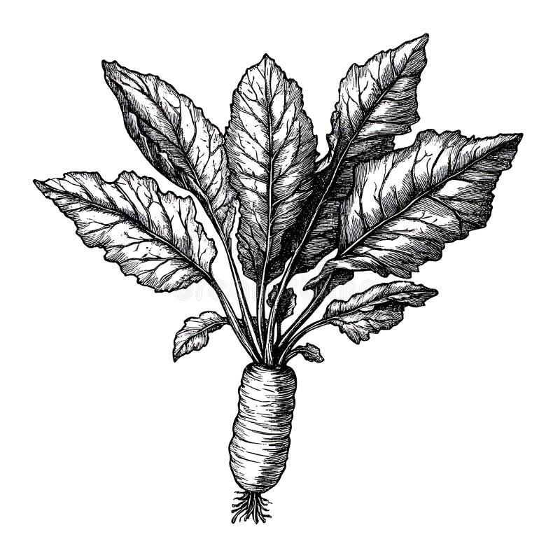 Beetroot Illustration, Monochrome Drawing of Fresh Beet with Leaves Ink ...