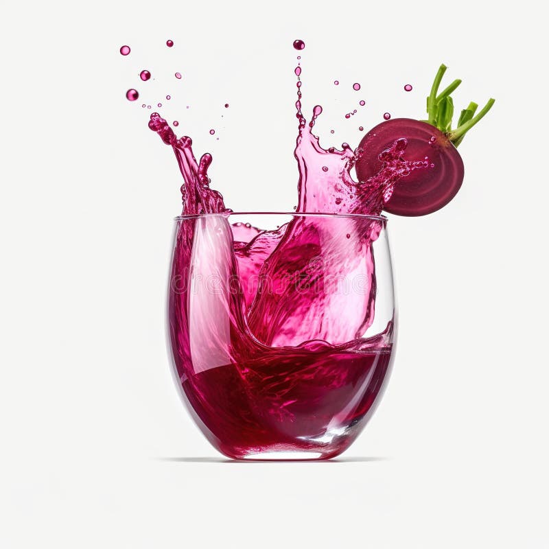 Beetroot Juice Splashing from a Transparent Water Glass on White ...