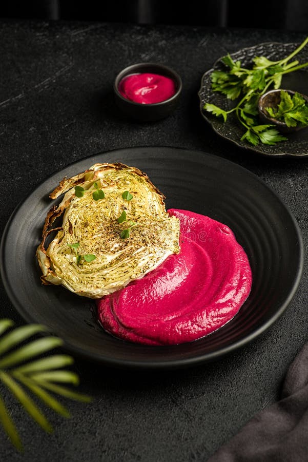 Beetroot Mousse in a Black Plate Stock Photo - Image of black, tasty ...