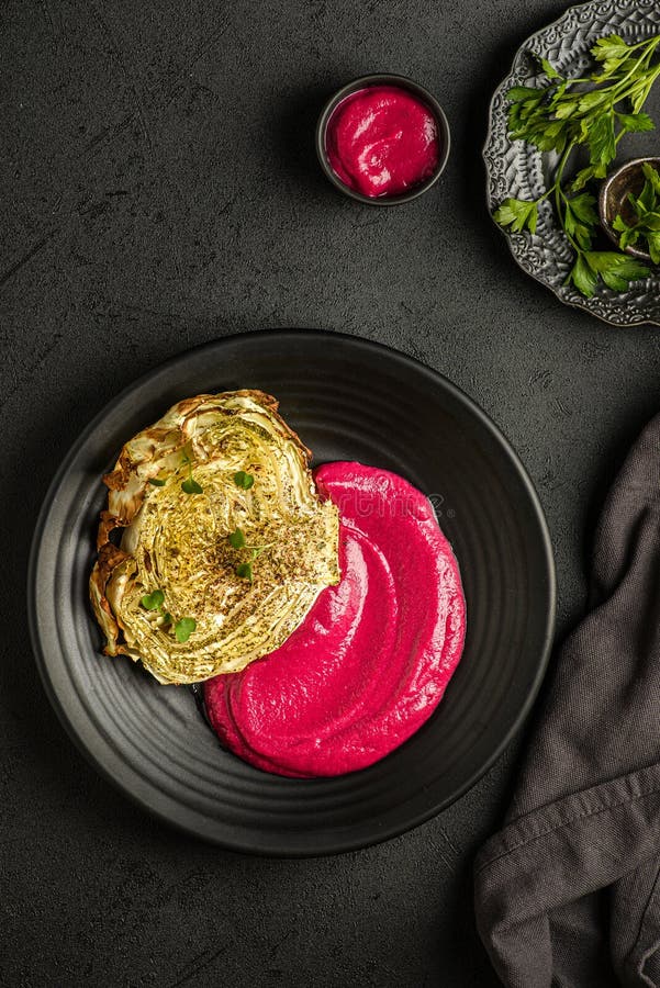 Beetroot Mousse in a Black Plate Stock Image - Image of froth, dish ...