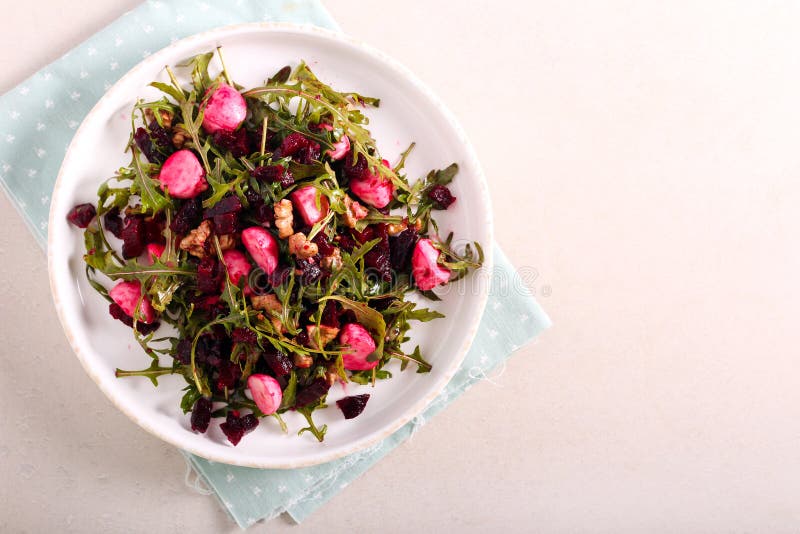 Beetroot, Mozzarella, Rocket and Walnut Stock Image - Image of treat ...