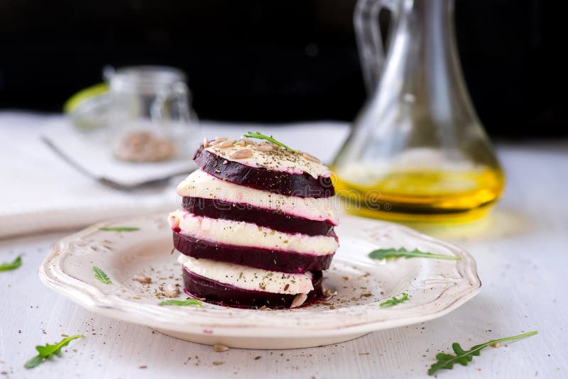 Beetroot and Mozzarella Salad, Arugula Stock Image - Image of diet ...