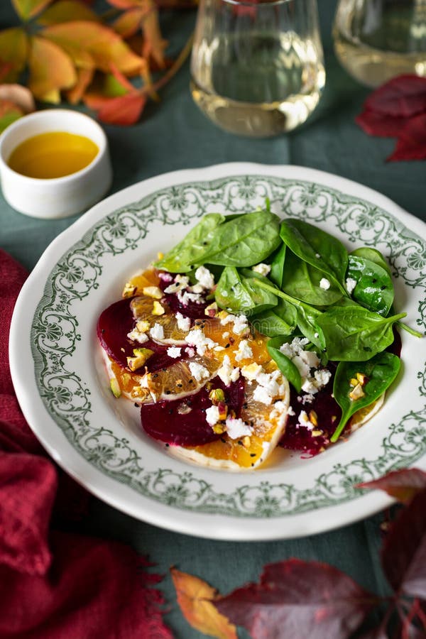 Beetroot and Orange Salad with Spinach and Feta Cheese Stock Image ...