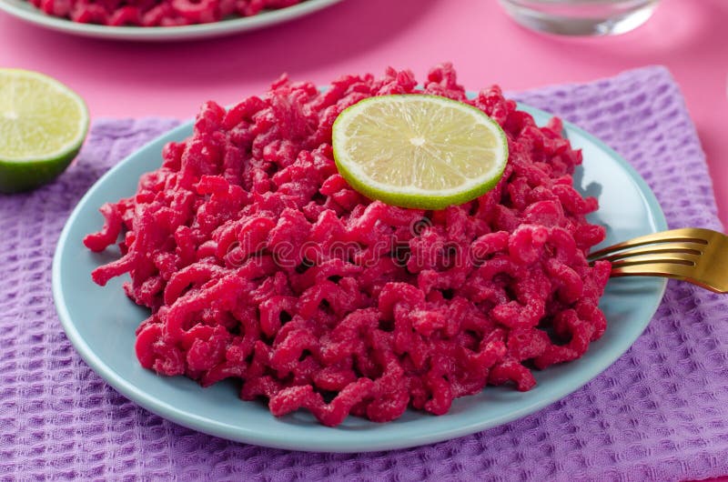 Beetroot Pasta, Barbie Themed Pasta, Trendy Recipe on Pink Background ...