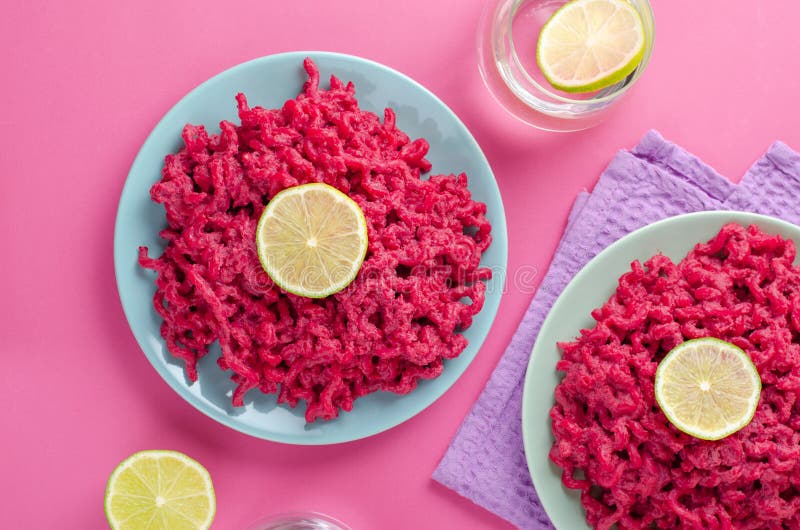 Beetroot Pasta, Barbie Themed Pasta, Trendy Recipe on Pink Background ...