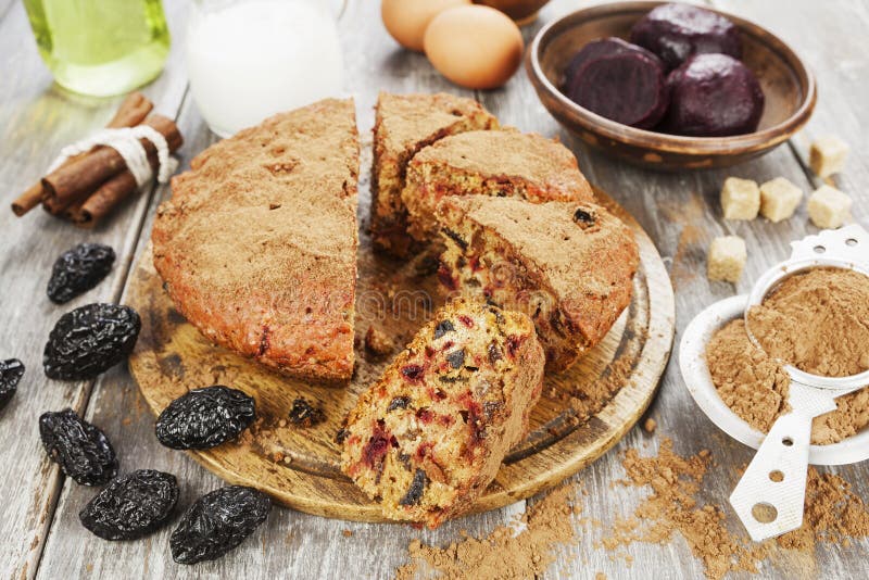 Beetroot Pie with Prunes and Cocoa Powder Stock Image - Image of ...
