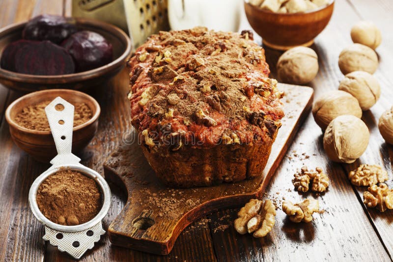 Beetroot pie with walnuts stock image. Image of bake - 128901023