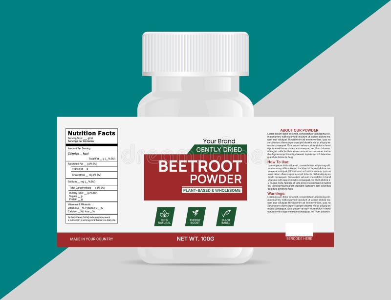 Beetroot Powder Supplement Label Template Stock Vector - Illustration ...