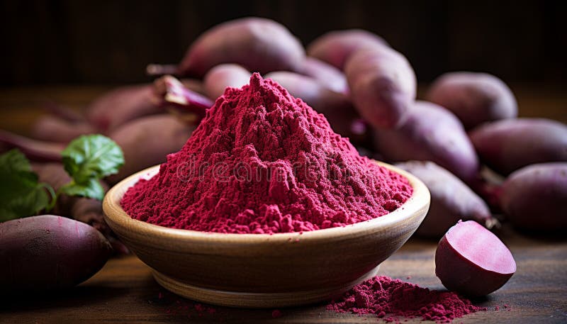 Beetroot with Beetroot Powder on Wooden Bowl Stock Illustration ...