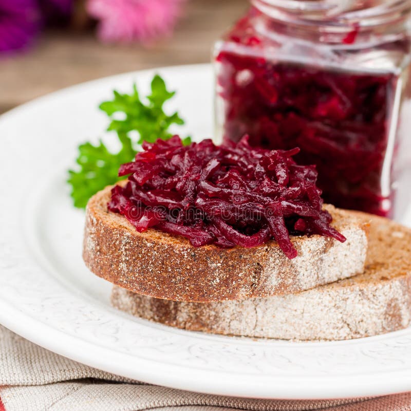 Beetroot Relish Preserves on Rye Toast Stock Photo - Image of brown ...