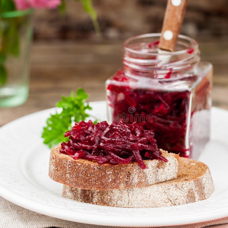 Beetroot Relish Preserves on Rye Toast Stock Image - Image of juicy ...