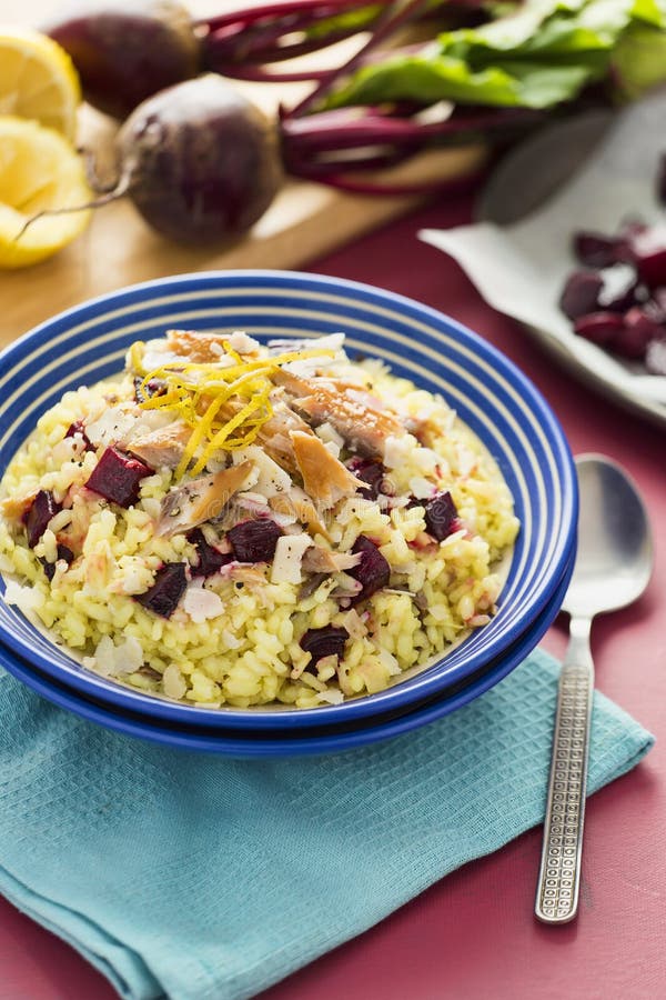 Beetroot Risotto Smoked Mackarel Stock Image - Image of bowl, cuisine ...