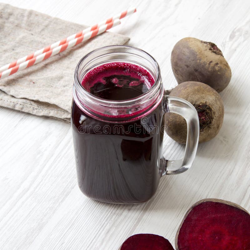 Beetroot Smoothie in Glass Jar Mug, Side View. Close-up Stock Image ...