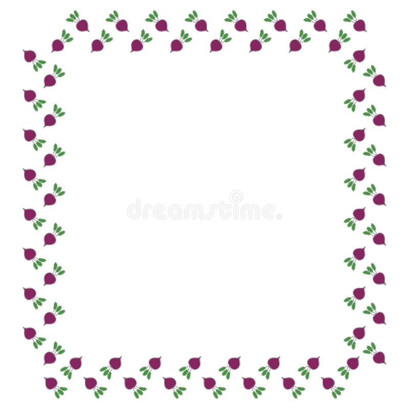 Beetroot Square Frame with Tops on a White Background. Contours from ...