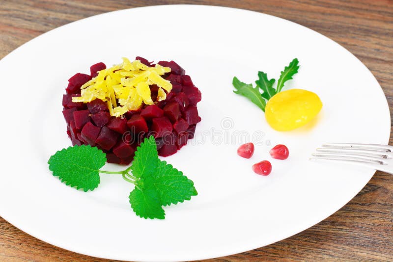 Beetroot Tartare with Fried Egg Yolk Stock Image - Image of eating ...