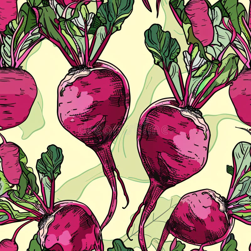 Beets Vegetable Seamless Patterns, Root Vegetables Hand Drawing ...