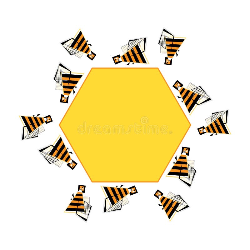 Bees Frame for Text. Vector Abstract Bee and Honeycomb Banner. Stylized ...