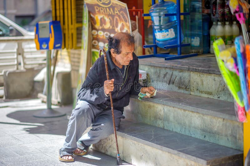 Beggar with Dog Begging for Alms on the Street in Prague Editorial ...