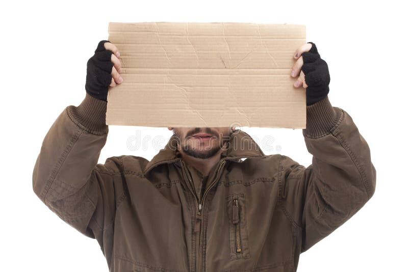 Beggar holding carton stock photo. Image of panhandler - 17472836