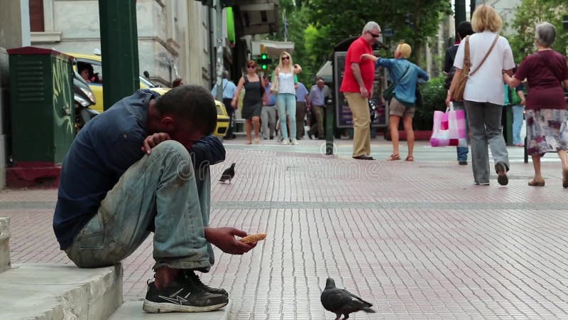 Beggar and People on the Street in Athens, Greece Stock Footage - Video ...