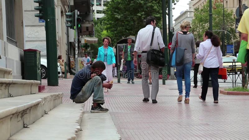Beggar and People on the Street in Athens, Greece Stock Footage - Video ...