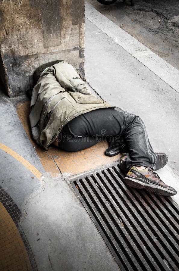 Beggar Sleeping on the Ground Editorial Photography - Image of ...
