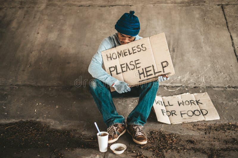 The Beggars Sit Under the Bridge with a Homeless Message. Please Help ...