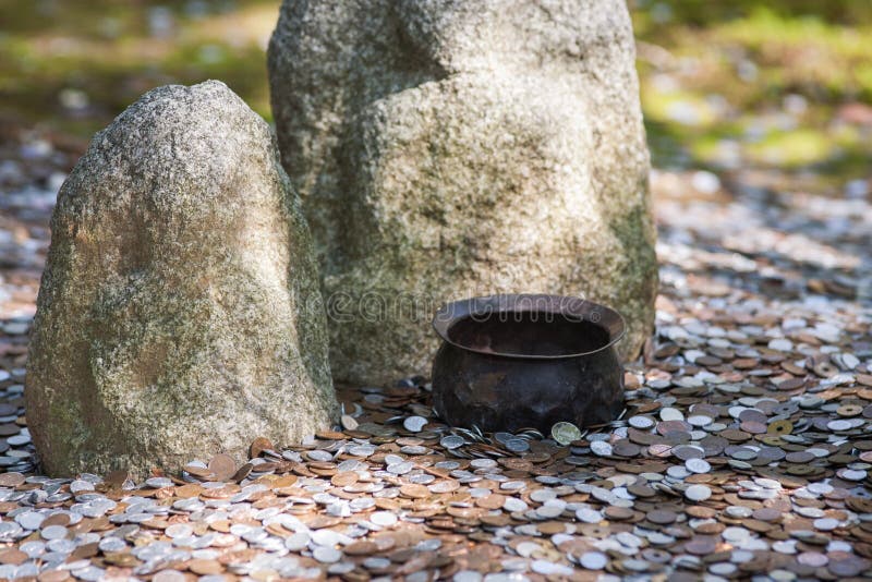 Begging Bowl on Coins Carpet Stock Image - Image of heritage, gold ...