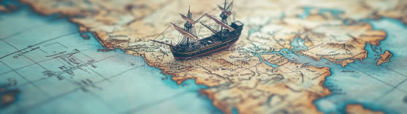 Begin a Seafaring Expedition, Using a Classic Map that Shows a Boat ...