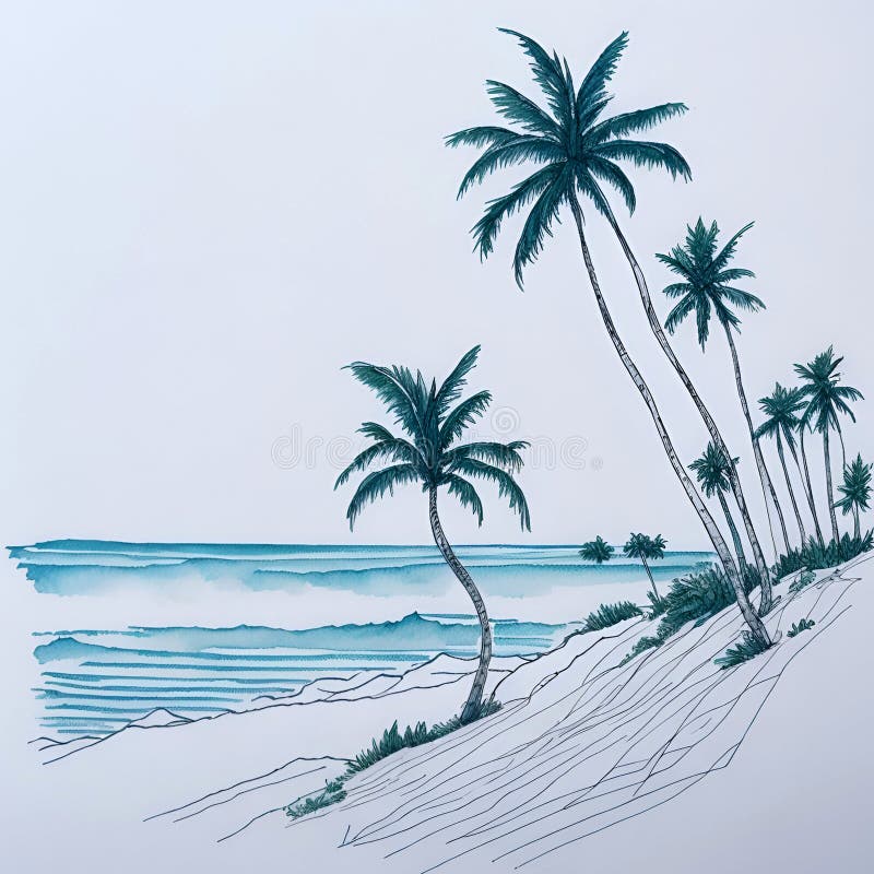 Begin by Sketching Out the Basic Composition of Your Scene. this Includes the Palm Trees, the ...