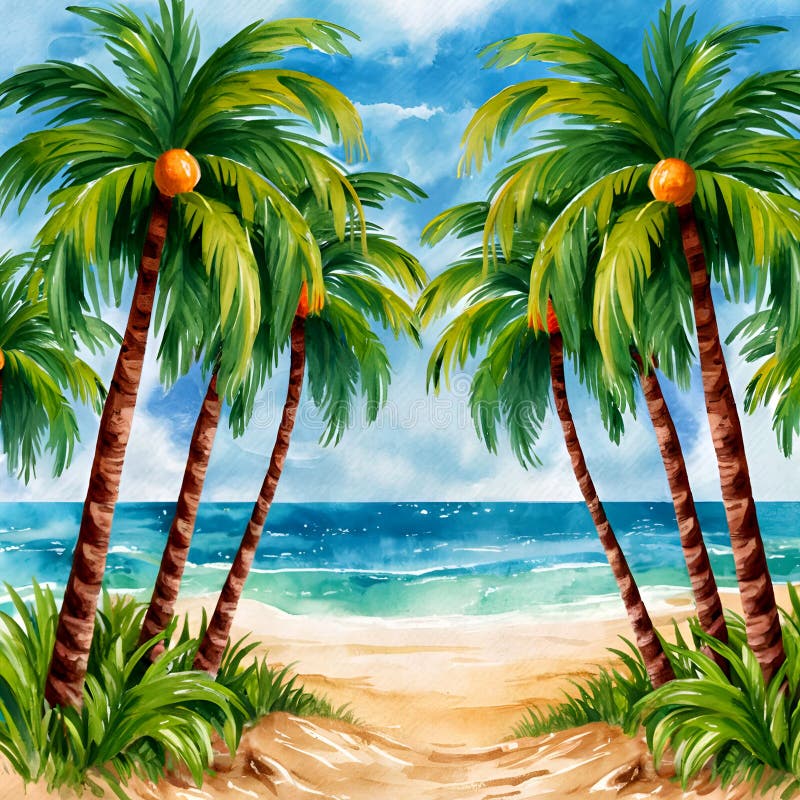 Begin by Sketching Out the Basic Composition of Your Scene. this Includes the Palm Trees, the ...