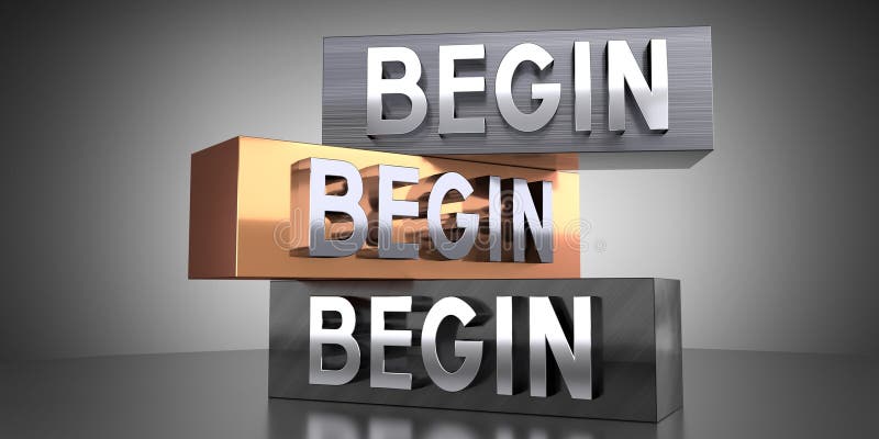 Begin - Words on Metal Blocks Stock Illustration - Illustration of ...