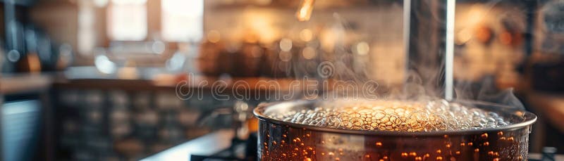 Beginner Brewing Process, Close-up of Wort Boiling, Brewing Kettle on ...