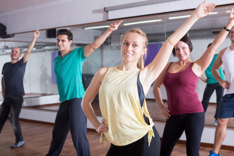 Beginner Dancers Learning Zumba Elements in Dancing Hall Stock Photo ...