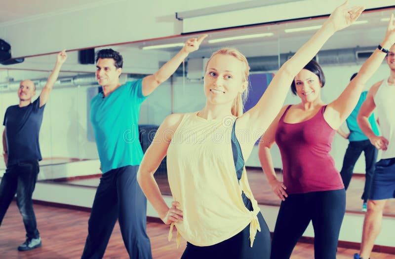 Beginner Dancers Learning Zumba Elements in Dancing Hall Stock Image ...